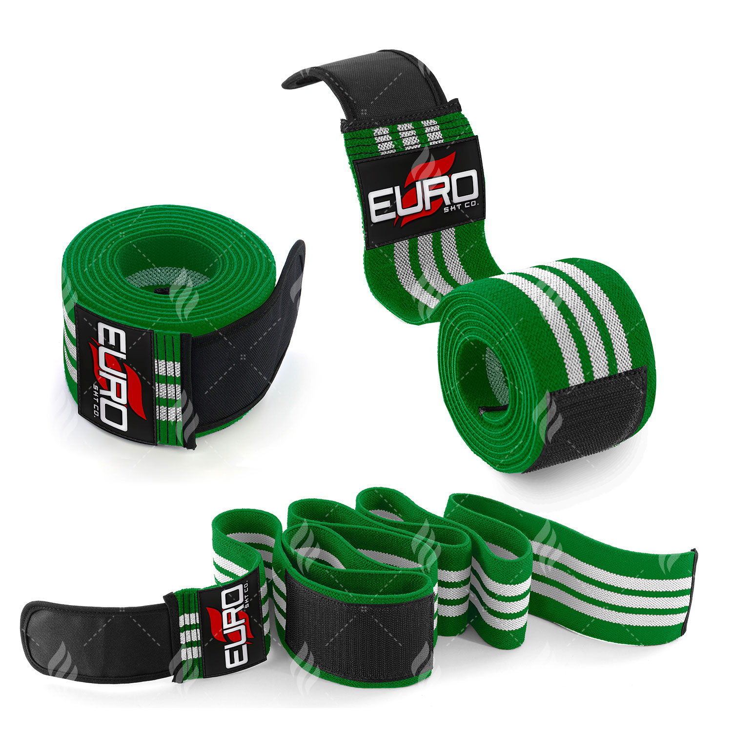 Solid Green Base Three Strips Knee Wrap – Gym Essentials